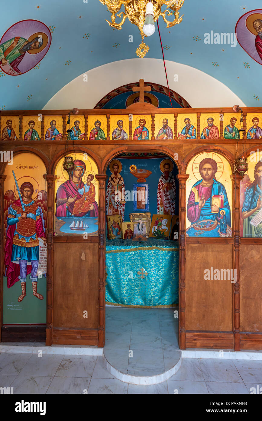 RHODES, GREECE - May 18, 2018: Interior of typical Greek orthodox ...