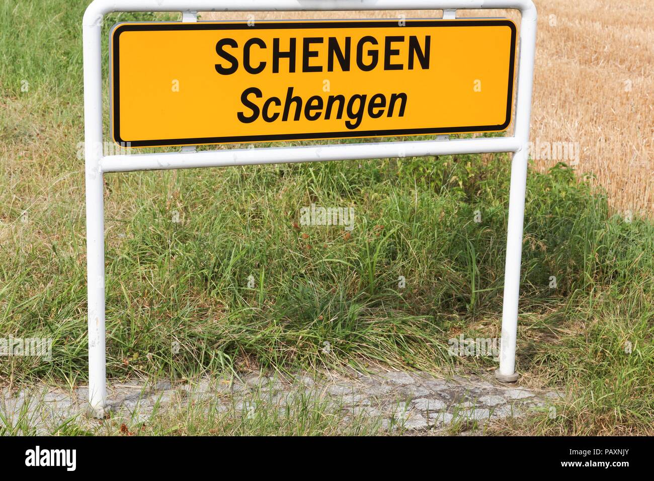 Schengen city road sign in Luxembourg Stock Photo - Alamy