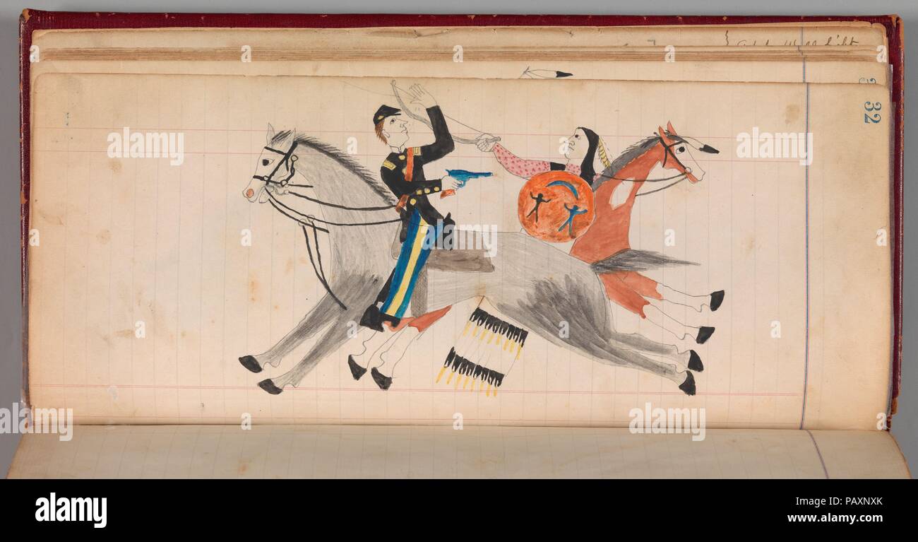 Maffet Ledger: Indian and soldier on horseback. Culture: Southern and ...
