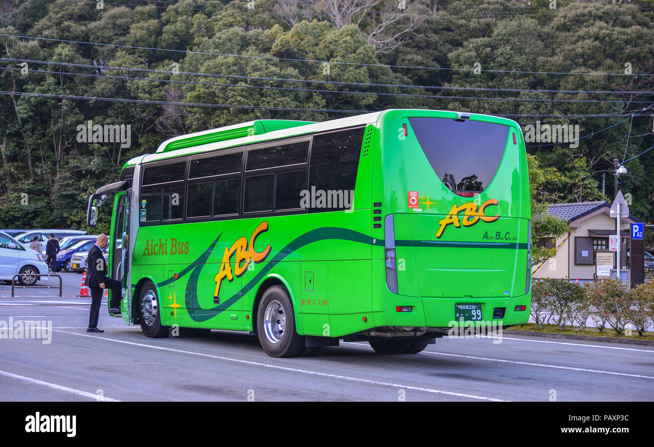 Nagoya, Japan - Mar 17, 2018. A tourist bus at parking lot in Nagoya ...