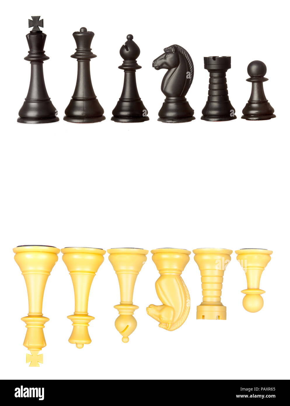 Set of black and white chess pieces isolated on a white background ...