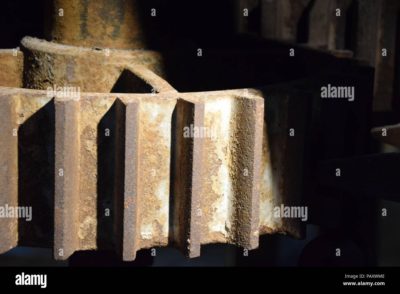 A cog wheel that is part of the mechanism of the Tidal Mill in Eling ...