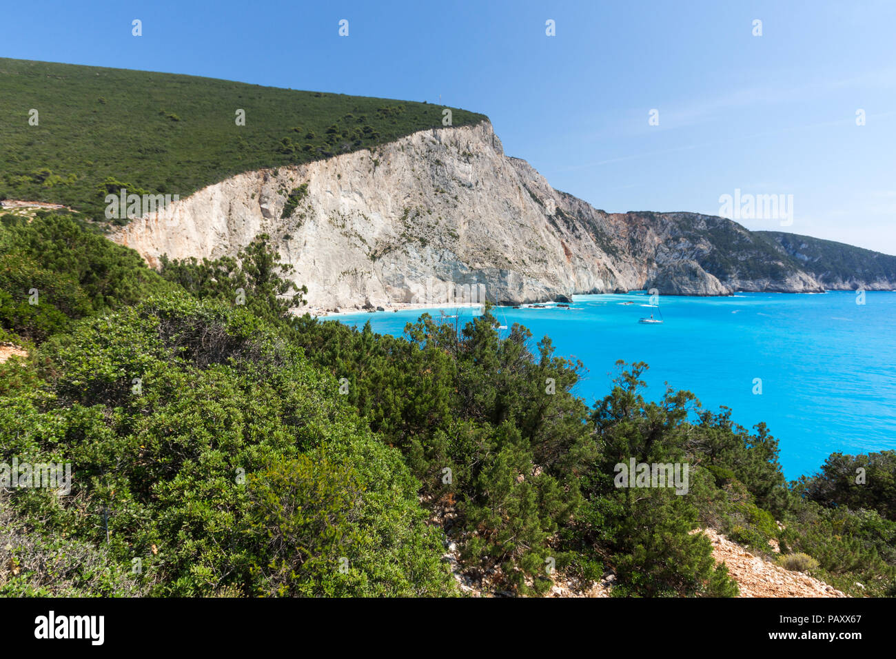Amazing landscape of blue waters of Porto Katsiki Beach, Lefkada ...