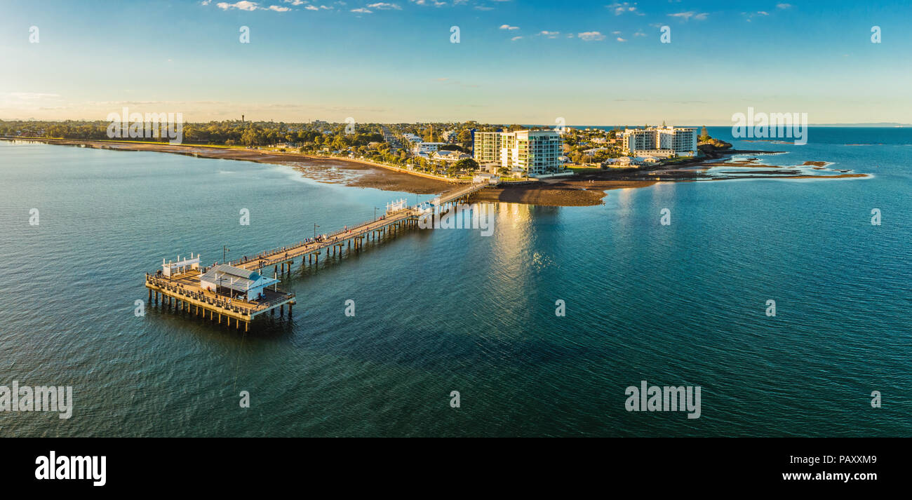 Woody Point Jetty is famous landmark on the Moreton Bay on Redcliffe ...