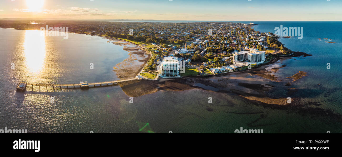 Woody Point Jetty is famous landmark on the Moreton Bay on Redcliffe ...