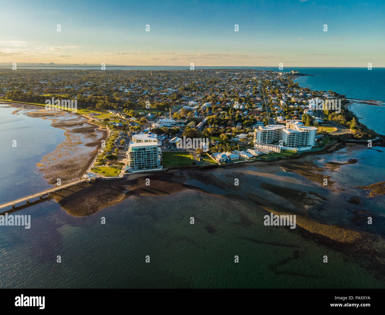 Woody Point Jetty is famous landmark on the Moreton Bay on Redcliffe ...
