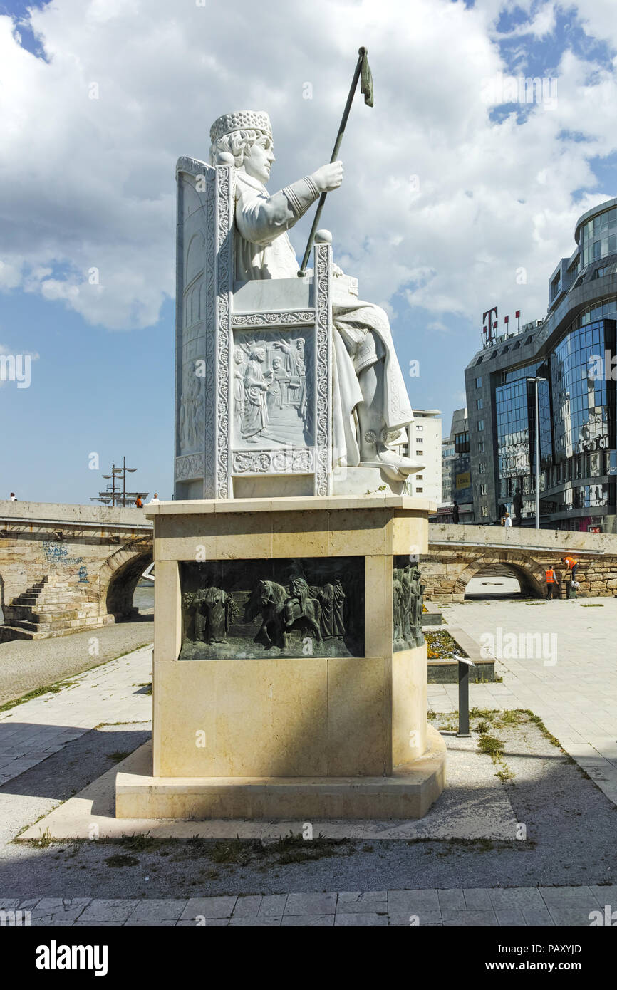 SKOPJE, REPUBLIC OF MACEDONIA - 13 MAY 2017: Statue of the Byzantine ...