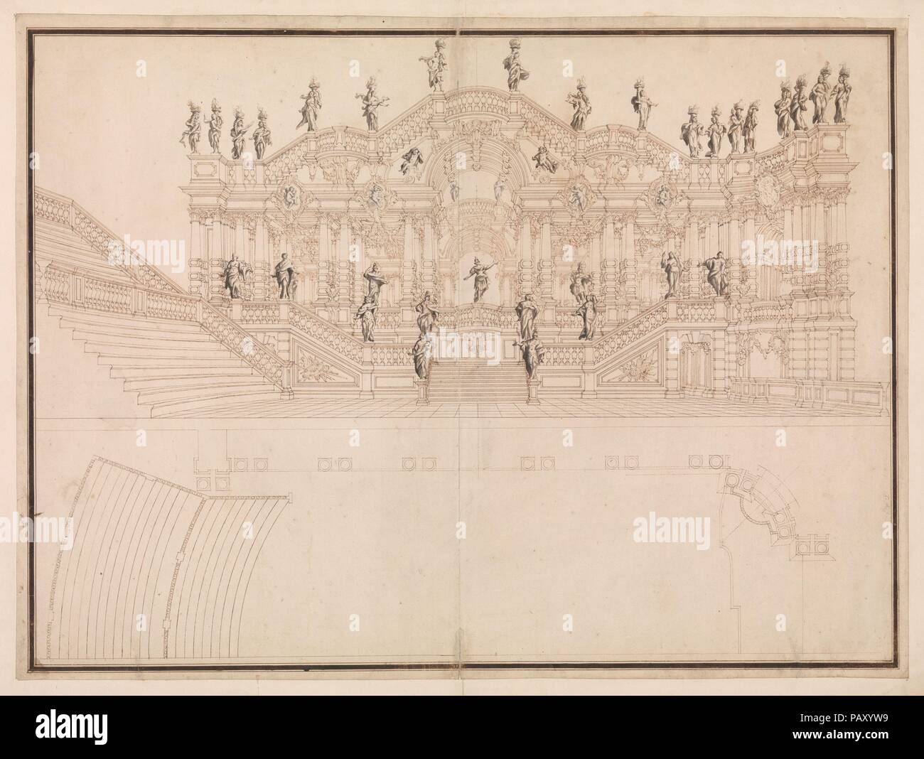 Design for a Stage Set: Longitudinal Section and Plan of amphitheater ...