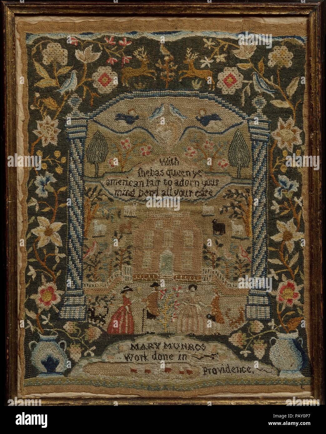 Embroidered Sampler. Culture: American. Dimensions: 13 1/2 x 10 1/4 in ...