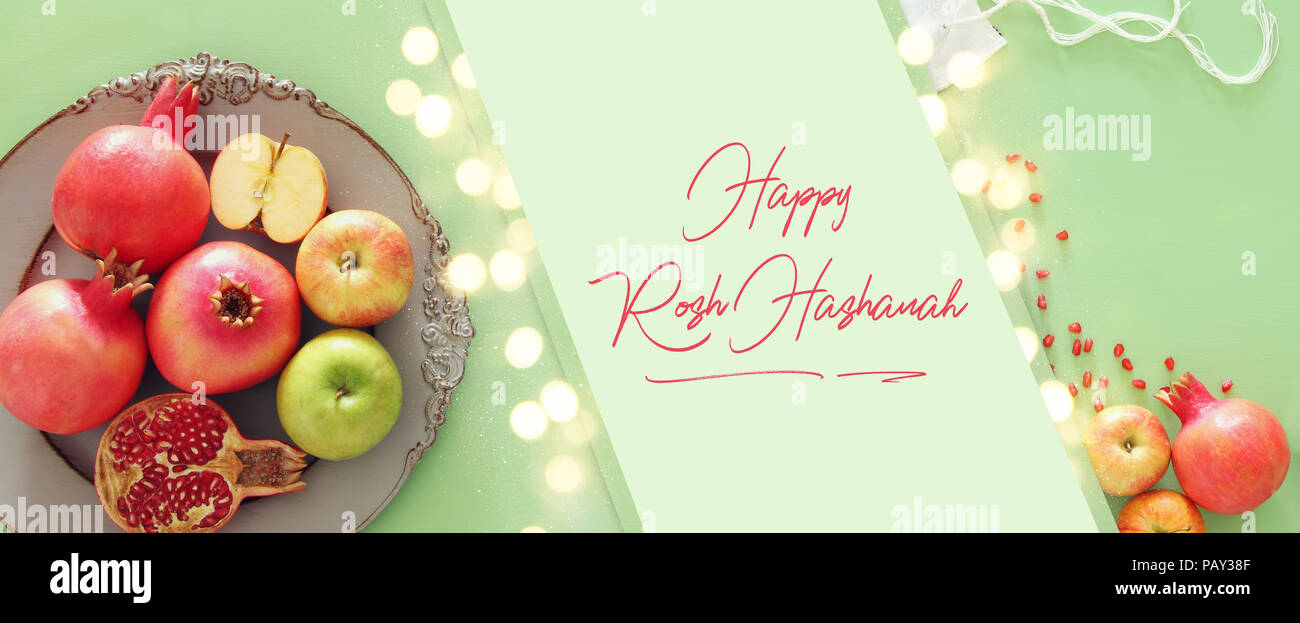 Rosh hashanah (jewish New Year holiday) concept. Traditional symbols ...