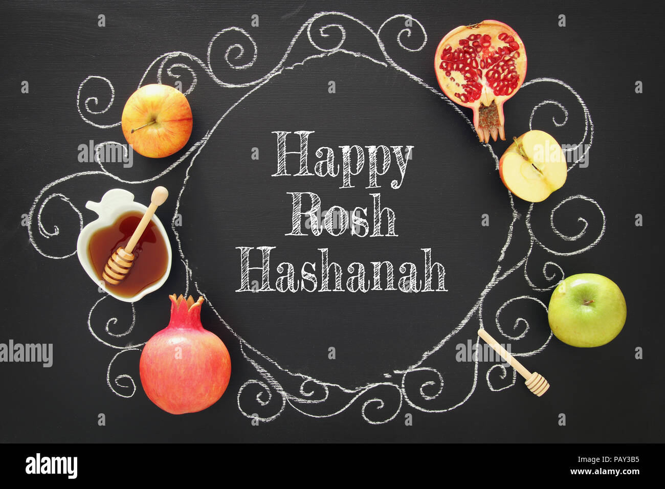 Rosh hashanah (jewish New Year holiday) concept. Traditional symbols ...
