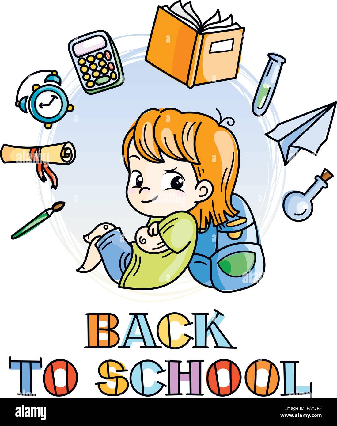 Welcome back to school. Cute school kid ready to education. Vector ...