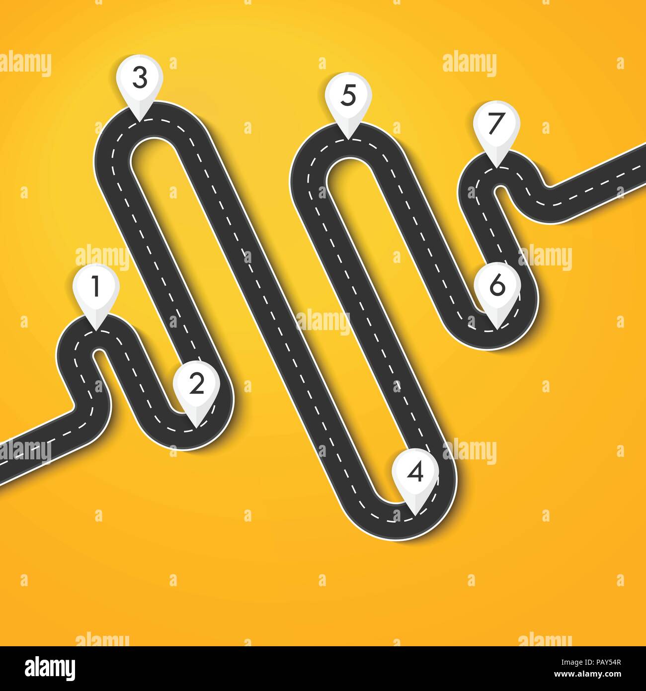 Road way location infographic template with pin pointer. Winding road ...