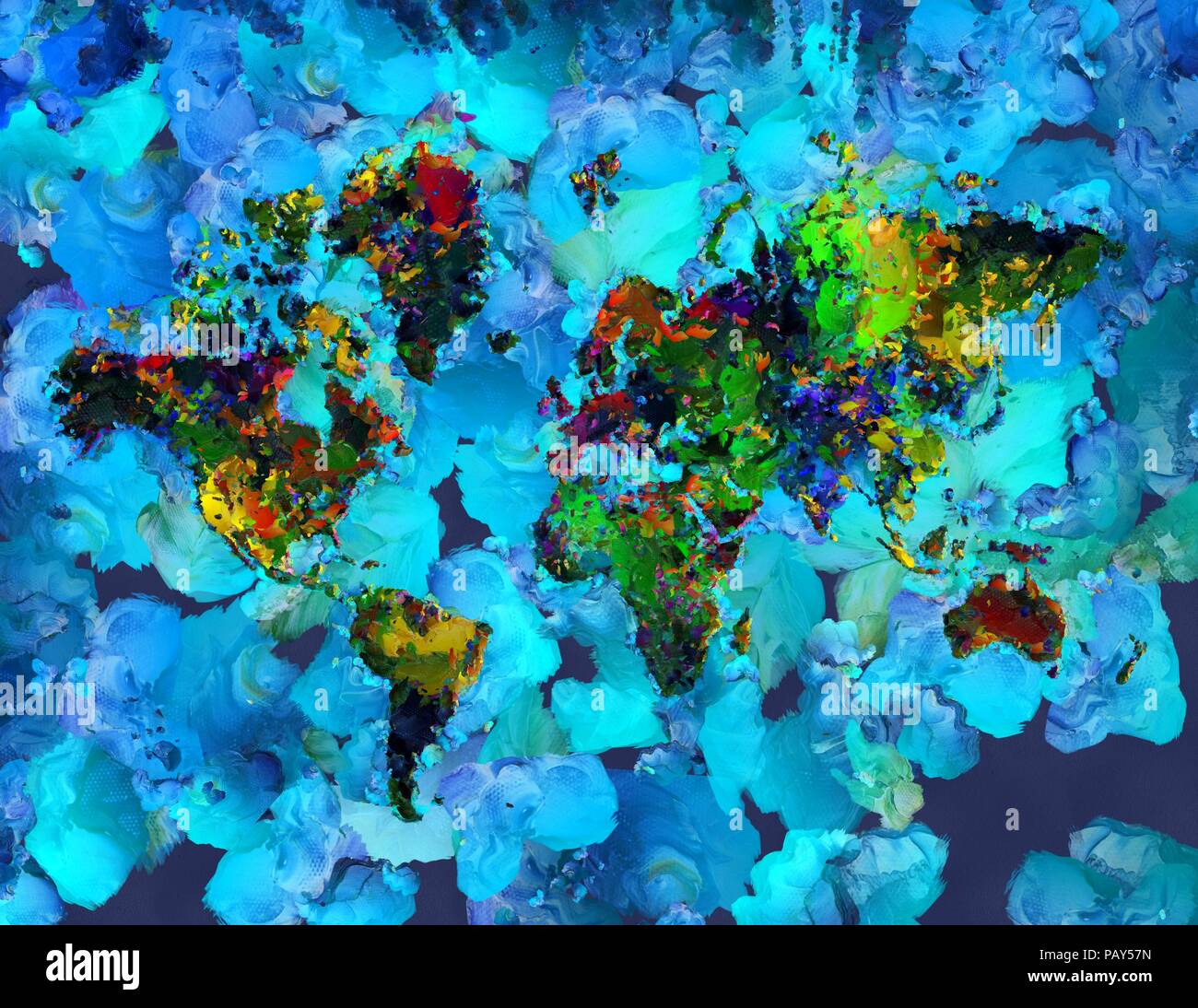 Surreal painting. Colorful world's map. Brush strokes Stock Photo - Alamy