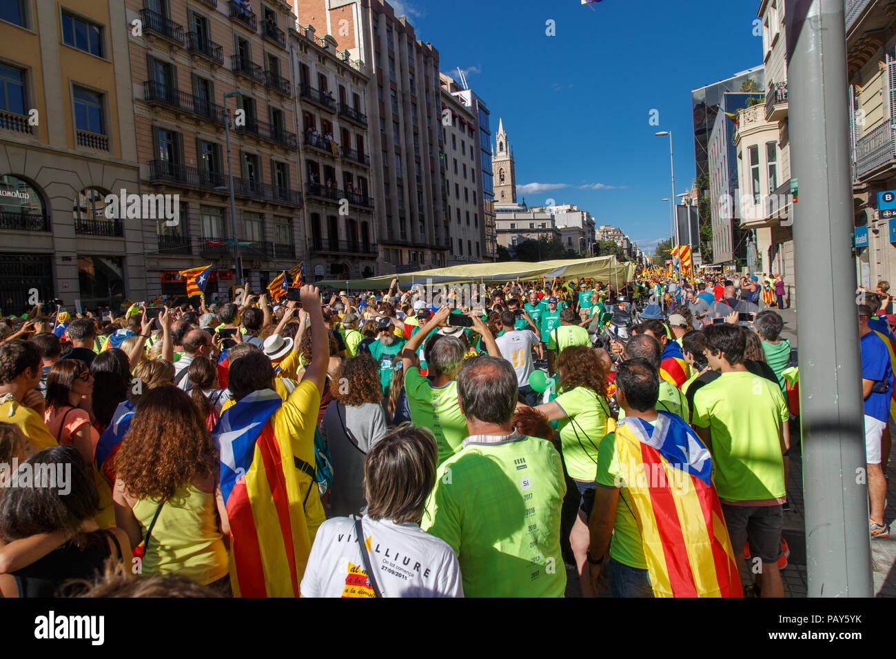 Barcelona, Catalonia, Spain, September 11, 2017: People on street on ...