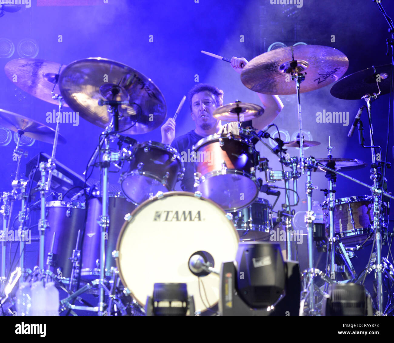 WEST PALM BEACH, FL - AUGUST 14: Abe Cunningham of Deftones performs at ...