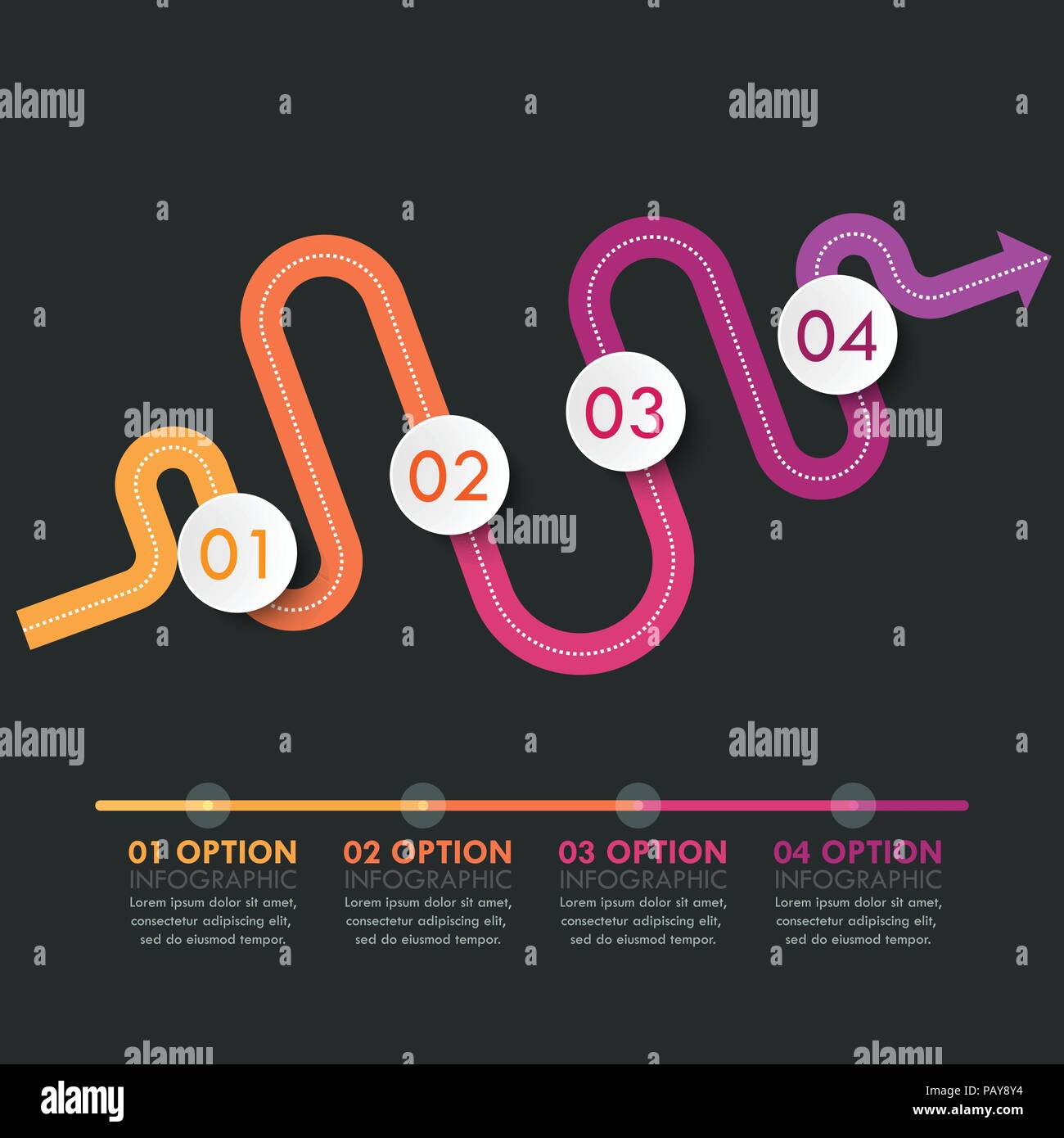 Road way location infographic template with a phased structure. Winding ...