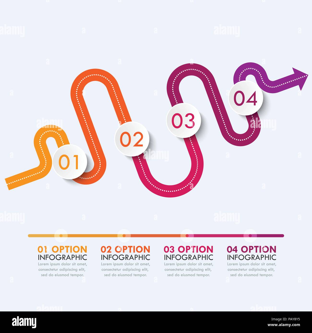 Road way location infographic template with a phased structure. Winding ...