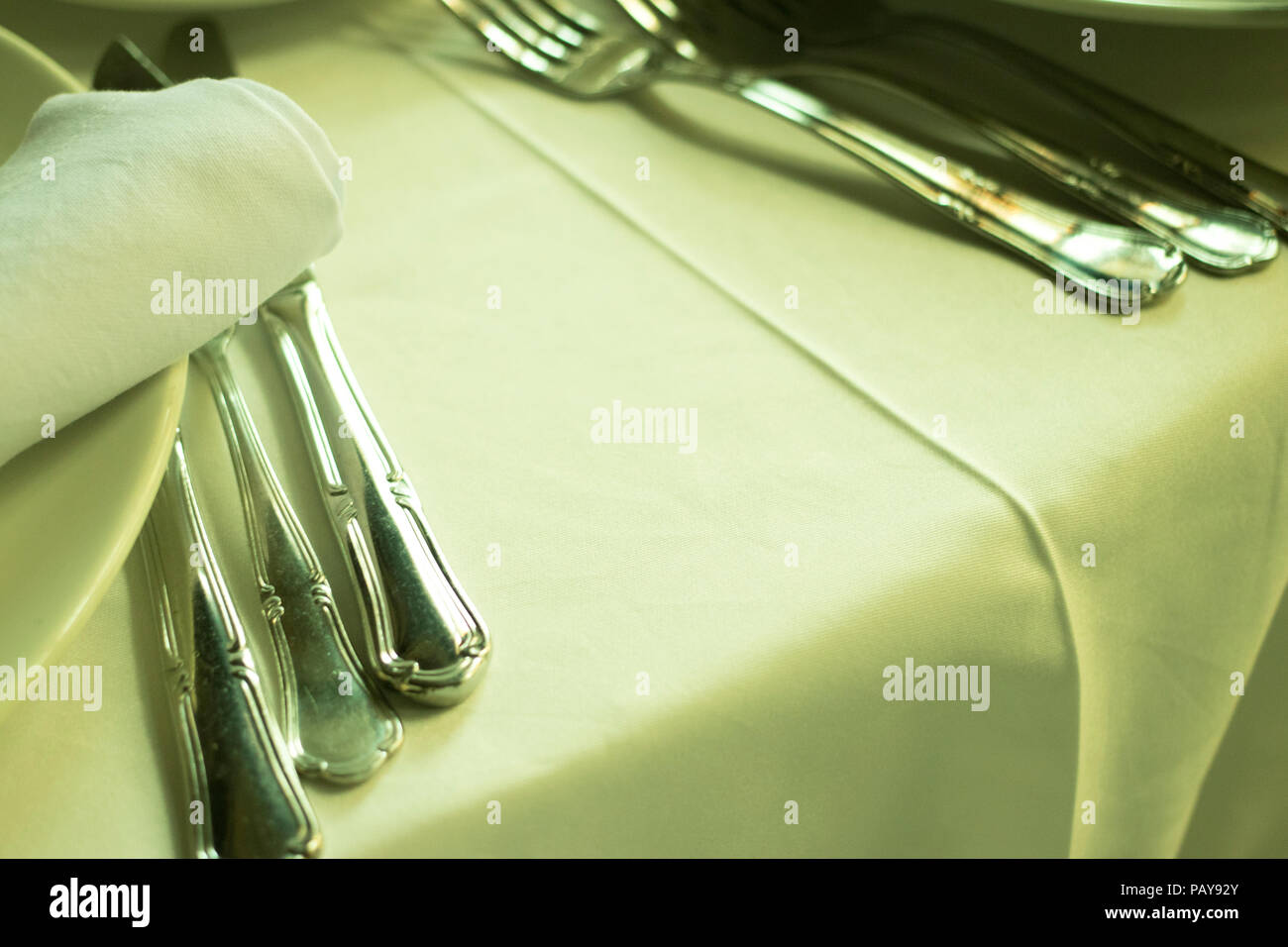 Wedding reception banquet dinner party table place settings set in ...