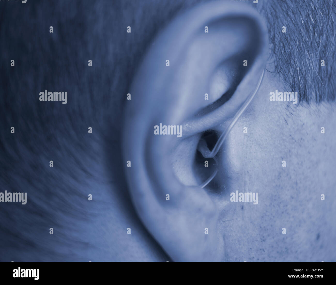 Modern compact in the ear digital audiophone hearing aid in the ear of ...