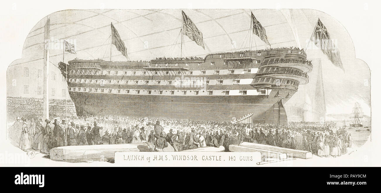 Launch of HMS Windsor Castle, 140 Guns Stock Photo - Alamy