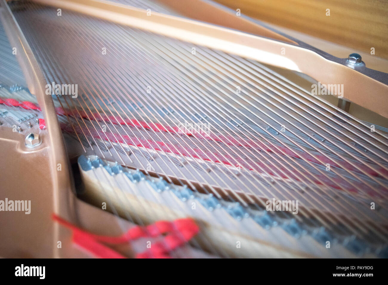 Concert hall grand piano strings ready for classical music performance ...