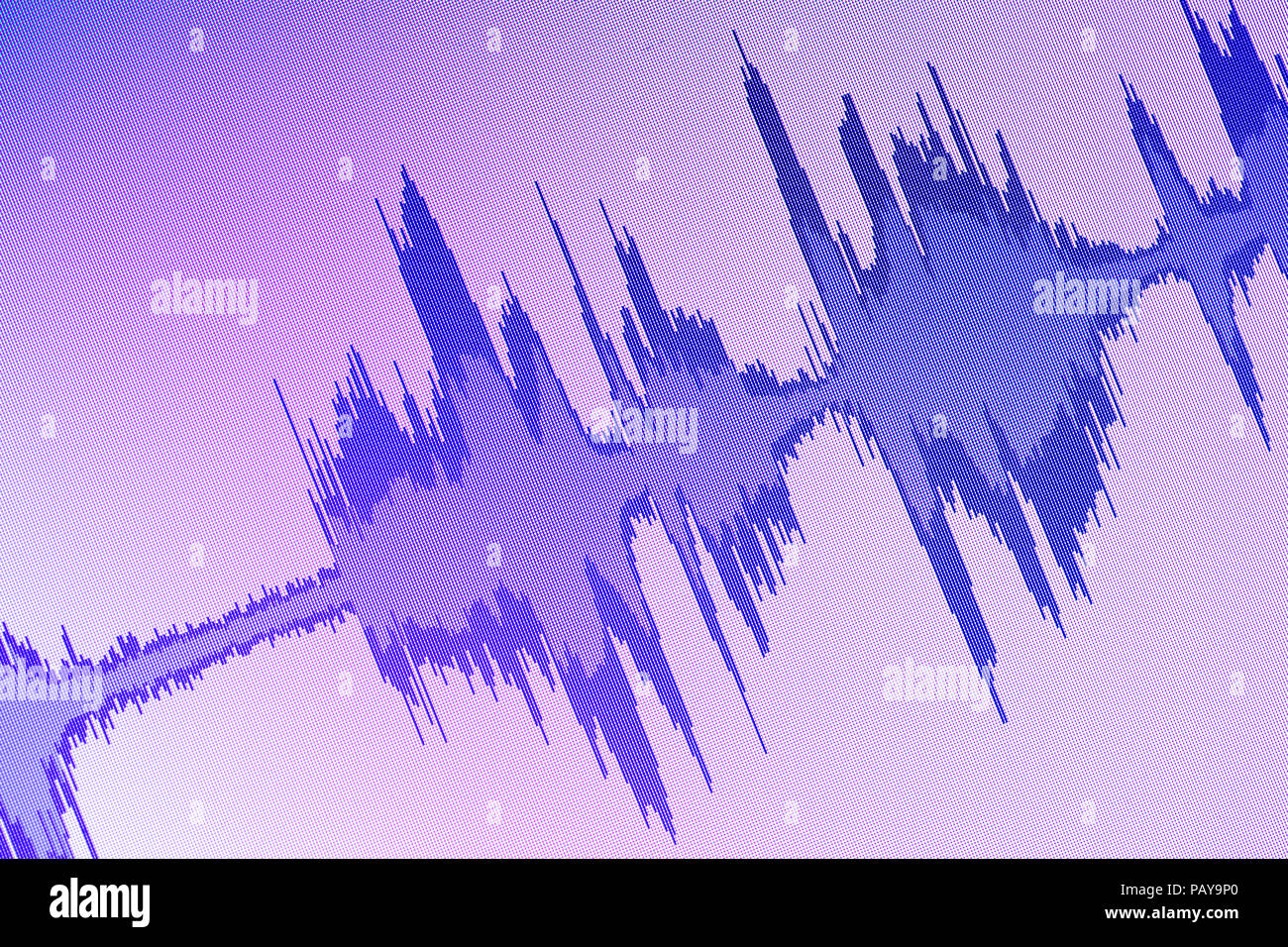 Audio sound wave studio editing computer program screen showings sounds ...