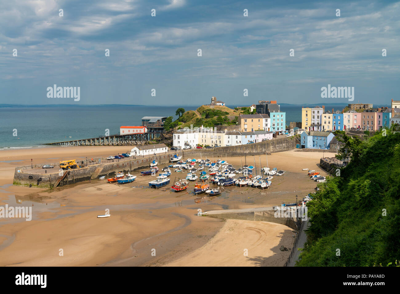 The pretty seaside town of Tenby, Pembrokeshire, Wales, UK. Colourful ...