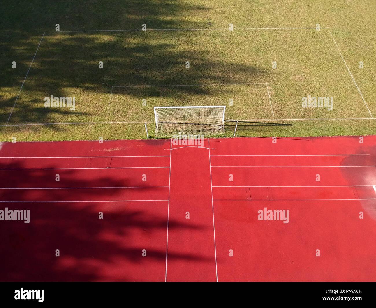 Empty Football field and gate in stadium, aerial view Stock Photo - Alamy