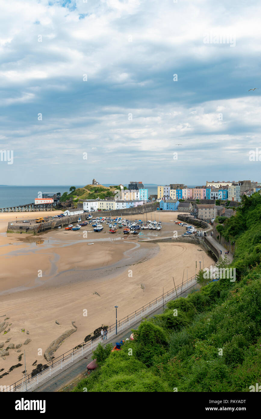 The pretty seaside town of Tenby, Pembrokeshire, Wales, UK. Colourful ...