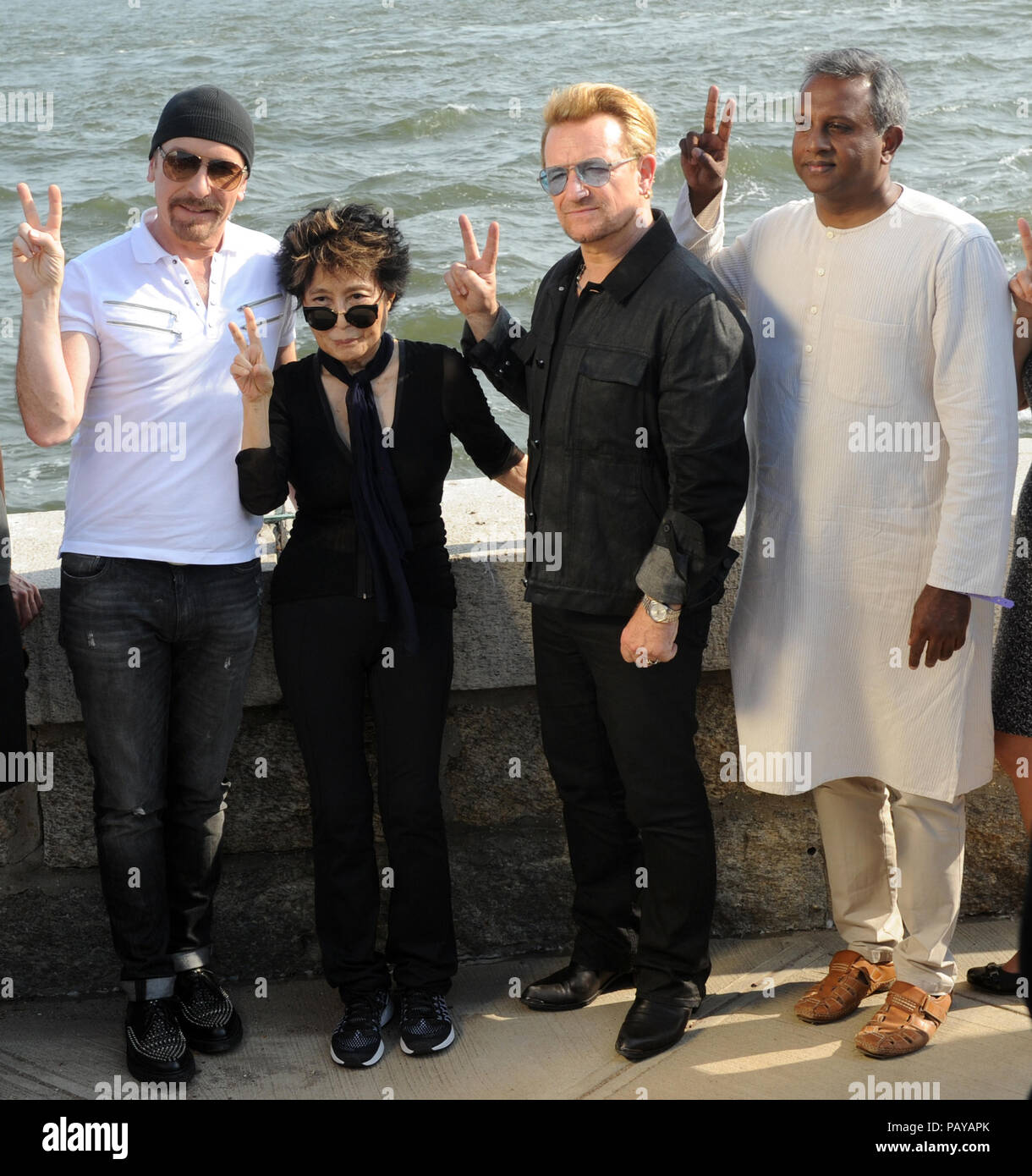 NEW YORK, NY - JULY 29: Yoko Ono, Bono, Salil Shetty and The Edge ...