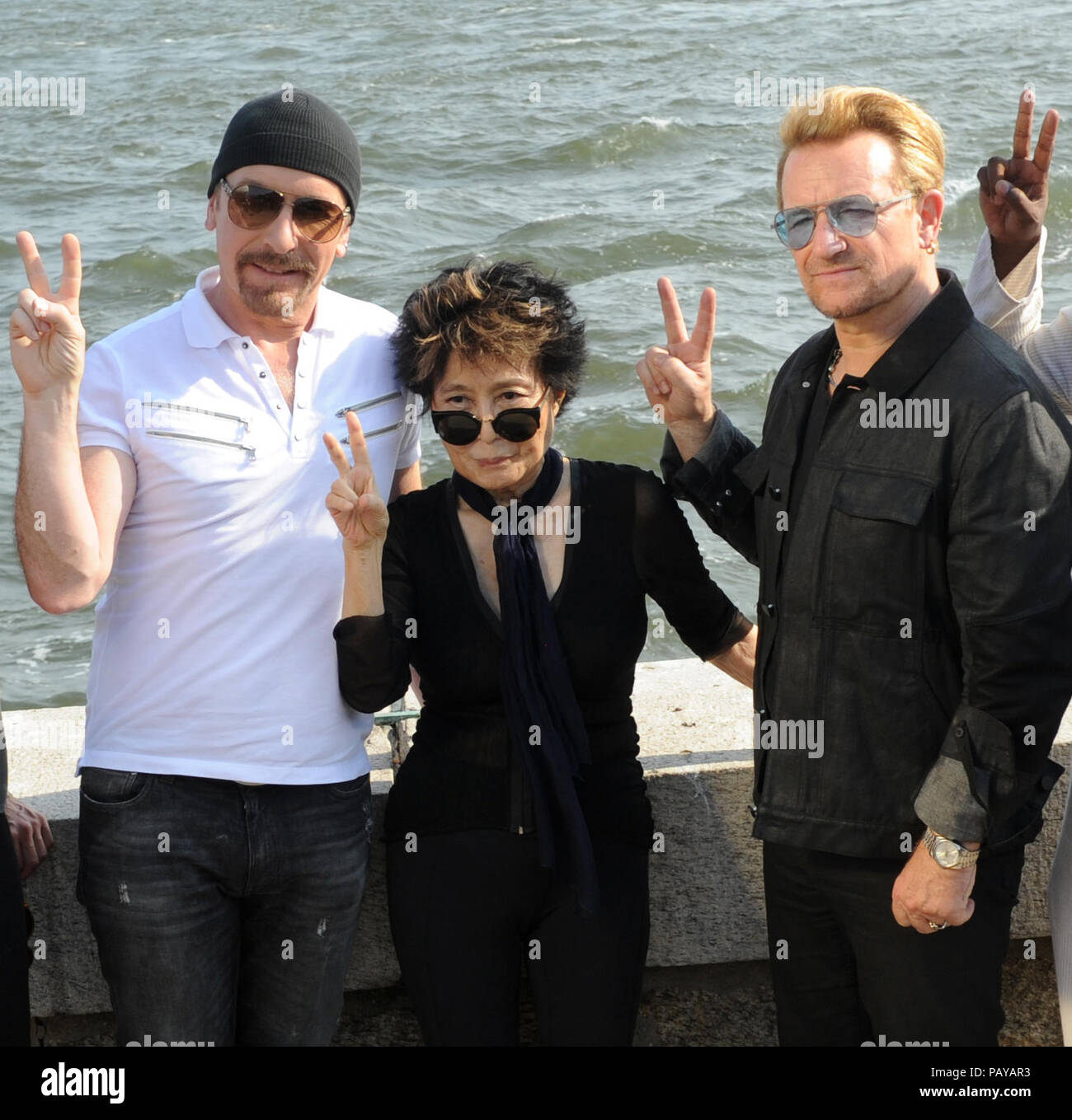 NEW YORK, NY - JULY 29: Yoko Ono, Bono, Salil Shetty and The Edge ...