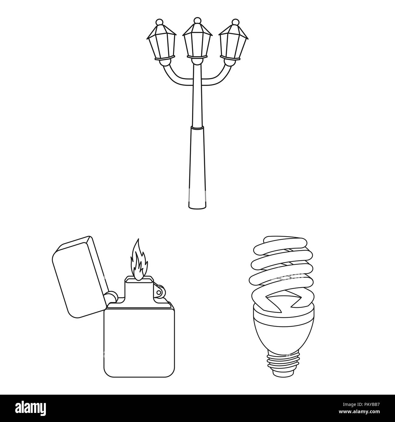 Light source outline icons in set collection for design. Light and ...