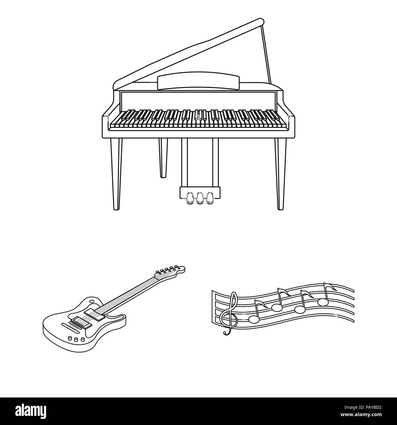 Musical instrument outline icons in set collection for design. String ...