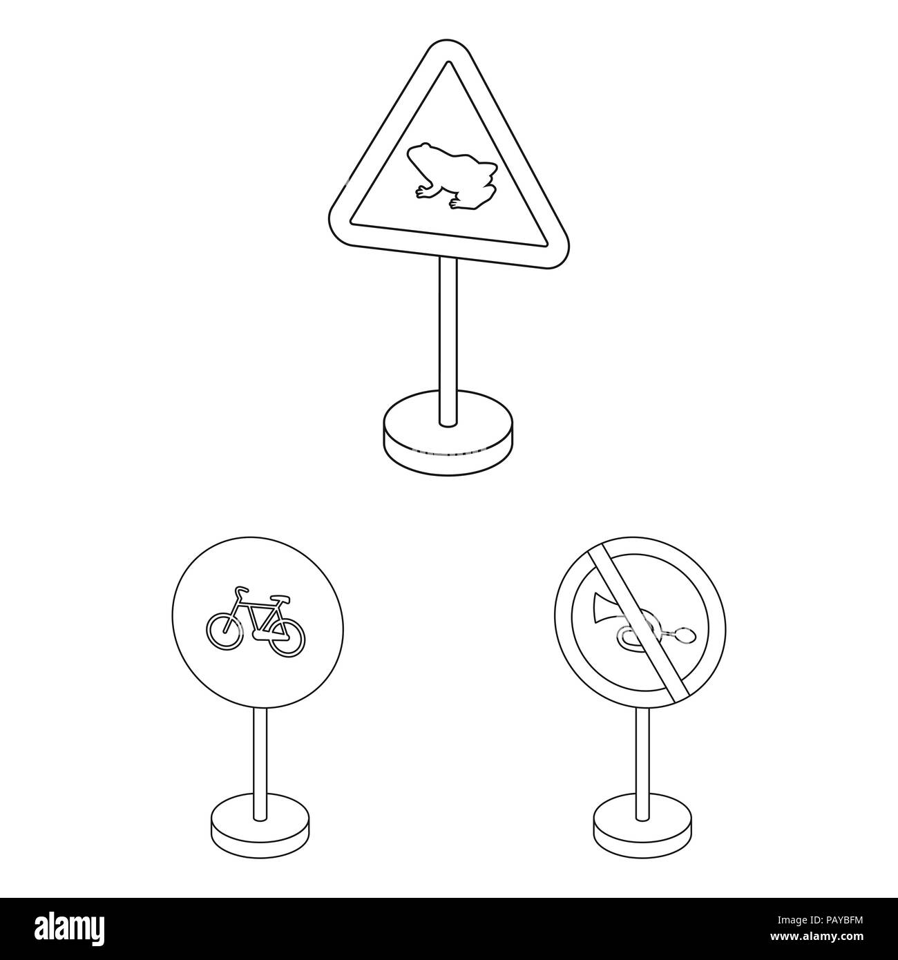Different types of road signs outline icons in set collection for ...