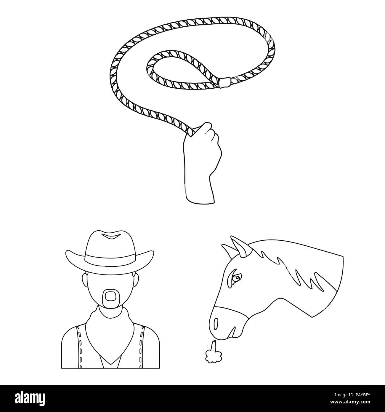 Rodeo, competition outline icons in set collection for design. Cowboy ...