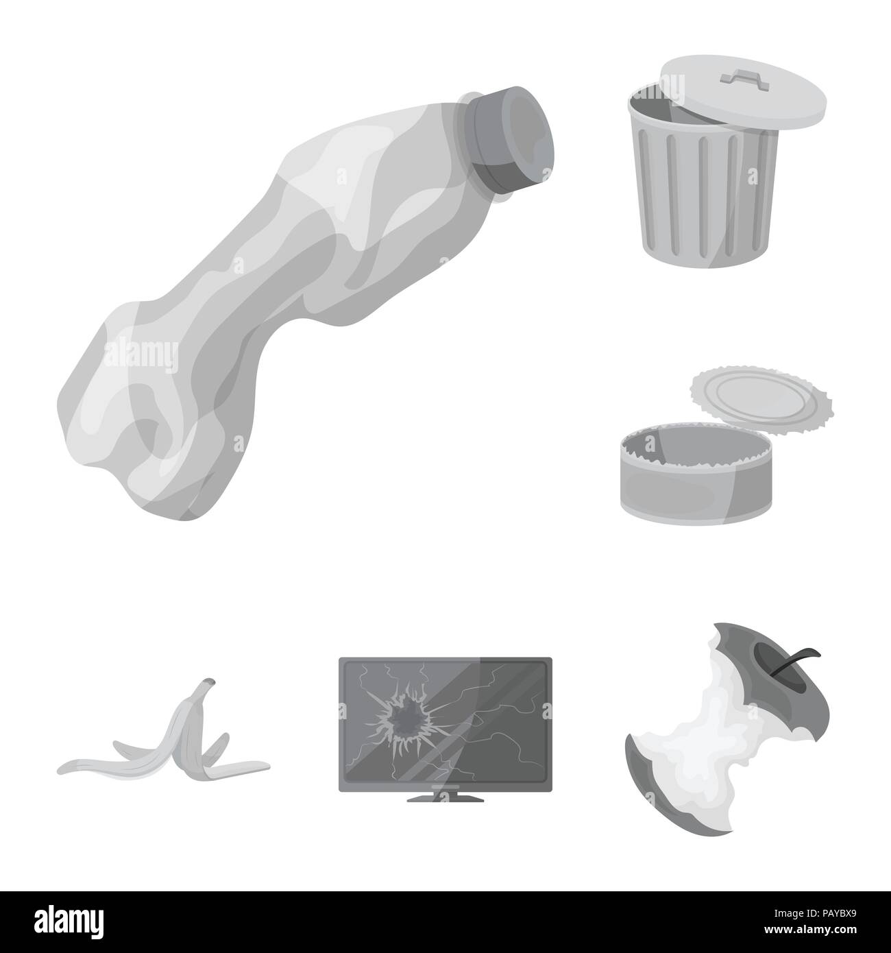 Garbage and waste monochrome icons in set collection for design ...