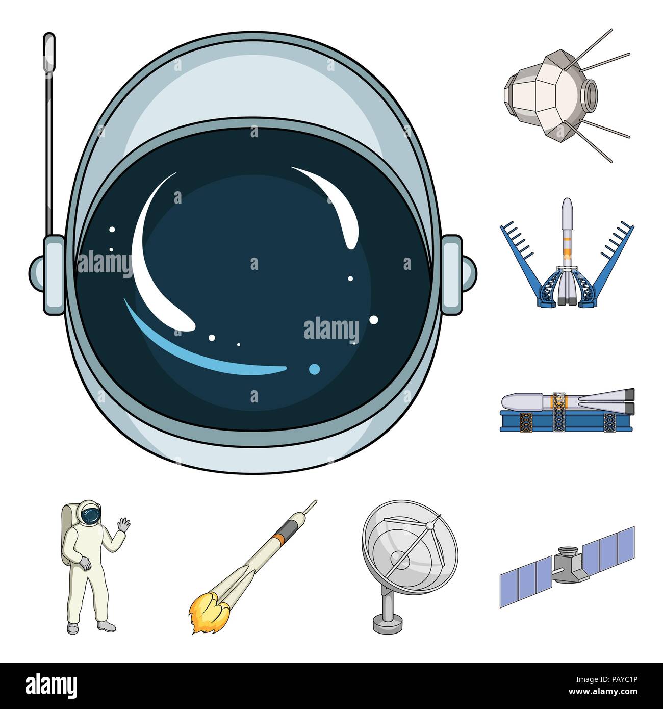 Space technology cartoon icons in set collection for design.Spacecraft ...