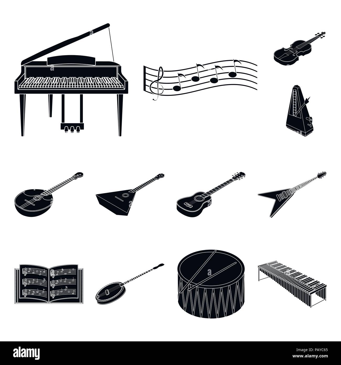 Musical instrument black icons in set collection for design. String and ...