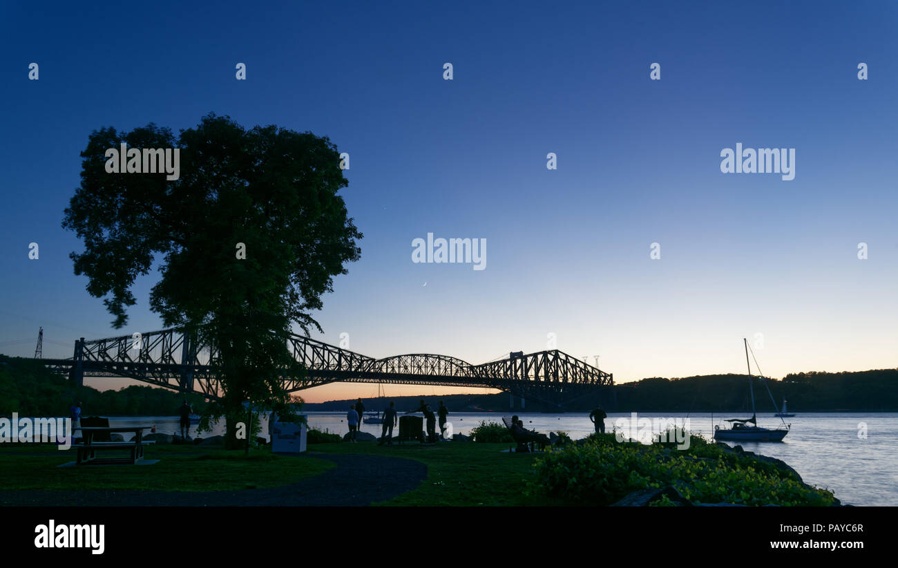 The Pont du Quebec and the St Lawrence River at dusk as seen from Parc ...