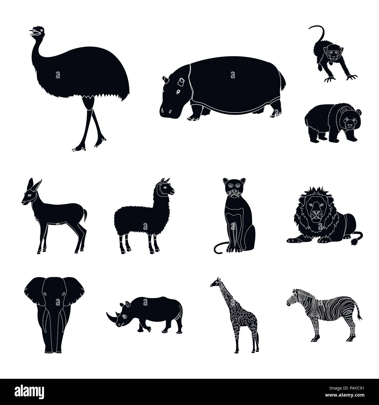 Different animals black icons in set collection for design. Bird ...