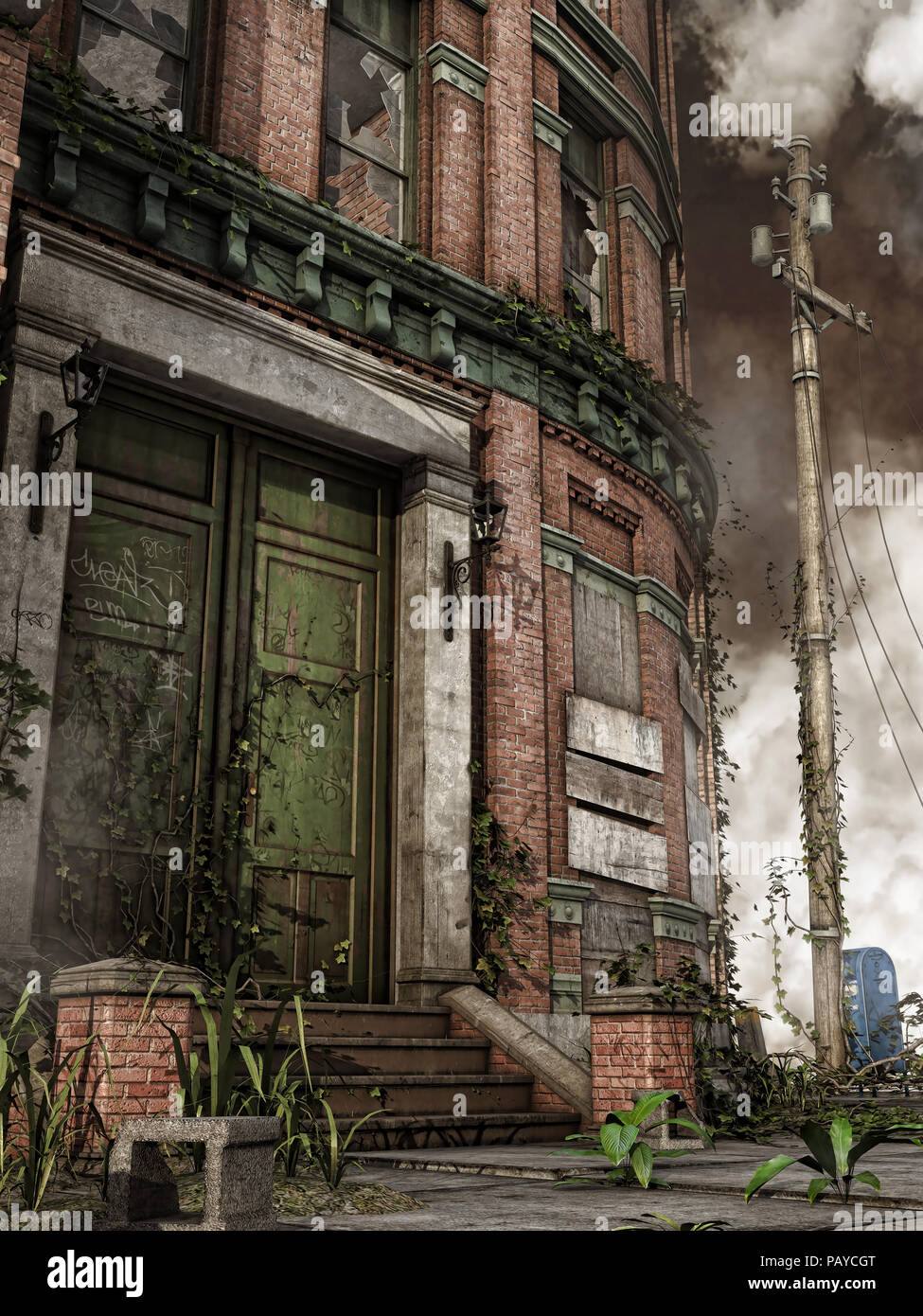 Old city building with stairs. 3D render Stock Photo - Alamy