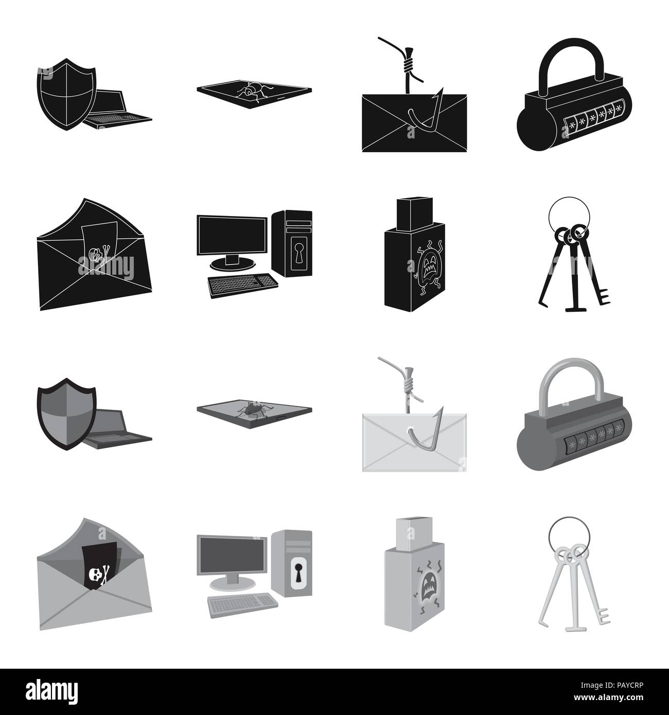 Virus, monitor, display, screen .Hackers and hacking set collection icons in black,monochrome ...