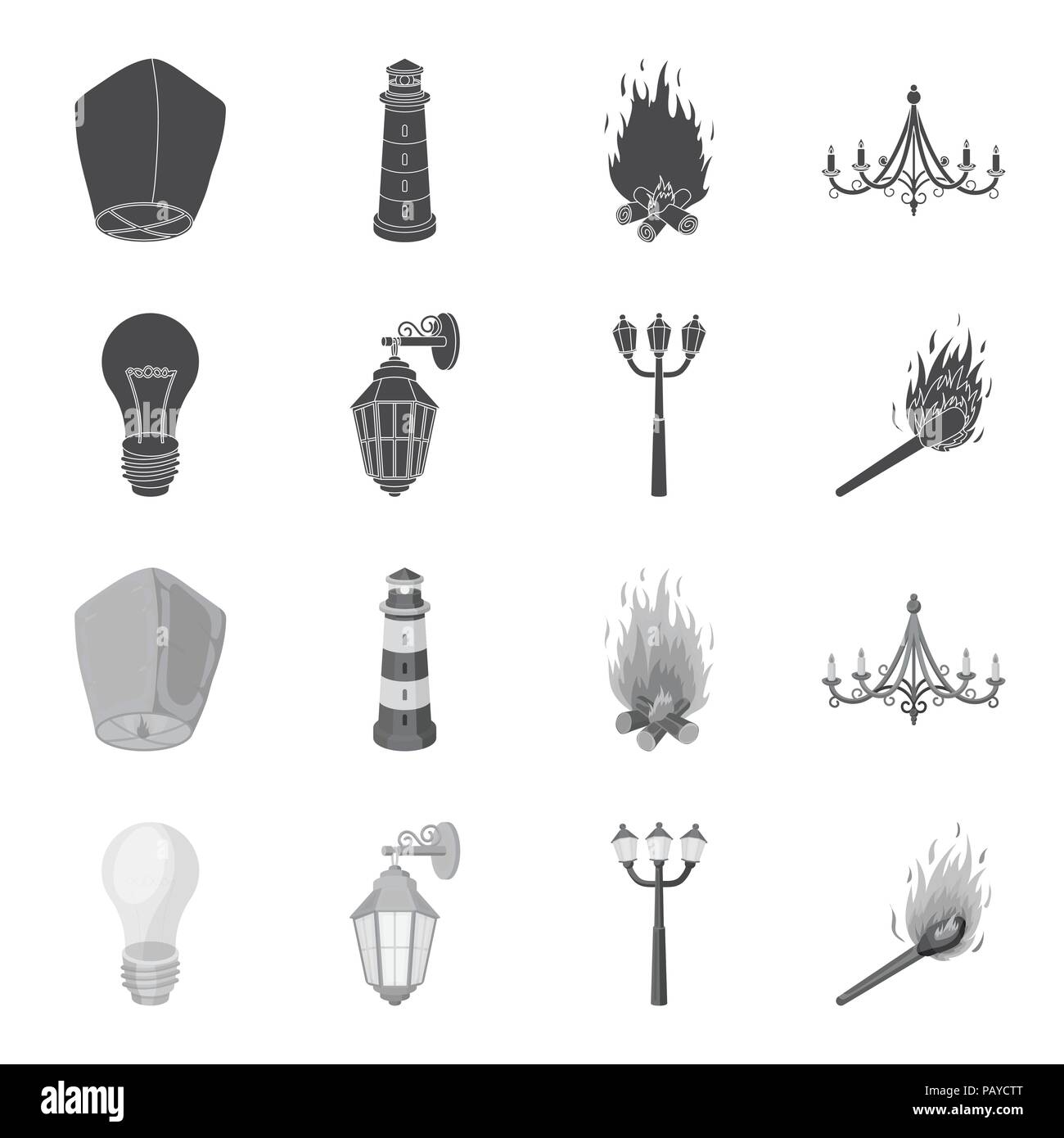 LED light, street lamp, match.Light source set collection icons in ...