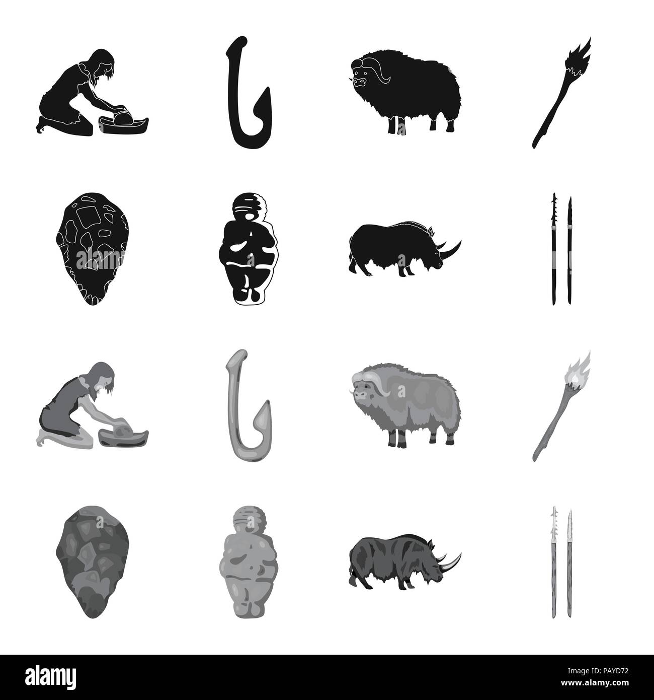 Primitive, woman, man, cattle .Stone age set collection icons in black ...