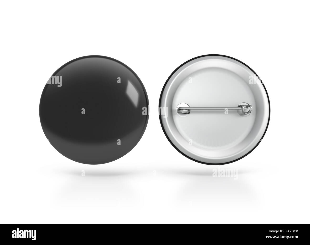 Blank black button badge mockup, front and back side, clipping path, 3d ...