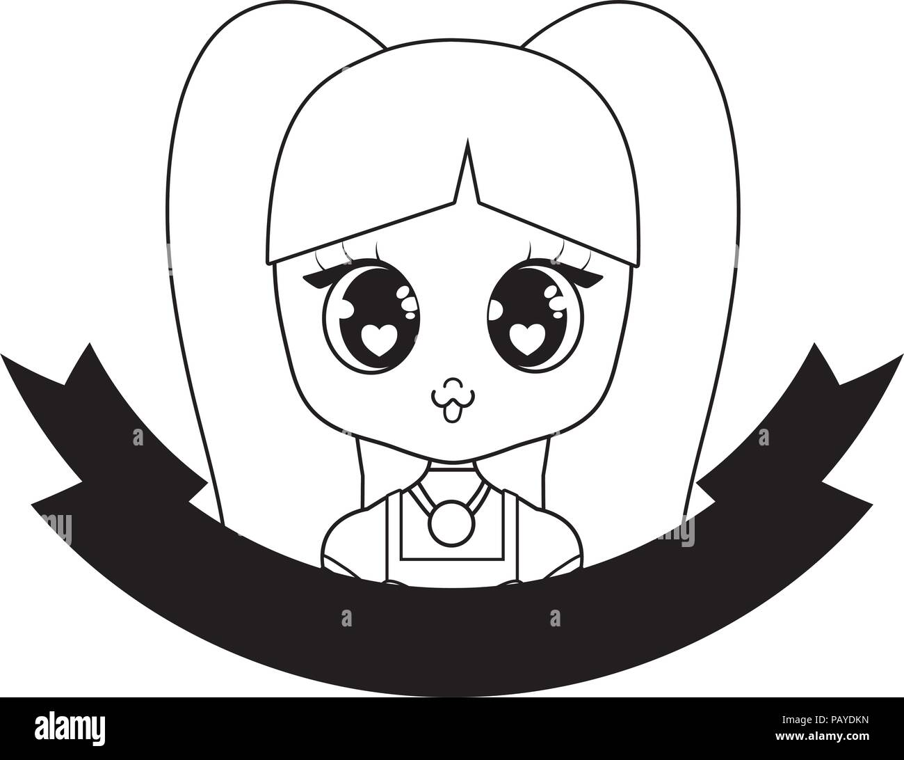 emblem with cute asian girl icon and decorative ribbon over white ...