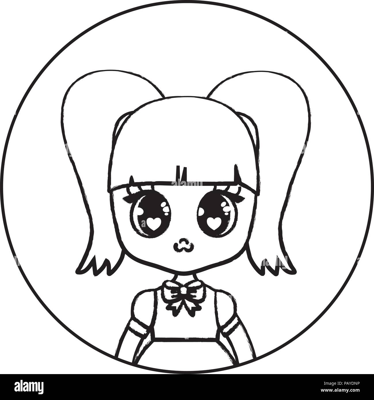 cute Anime girl over decorative circular frame and white background ...