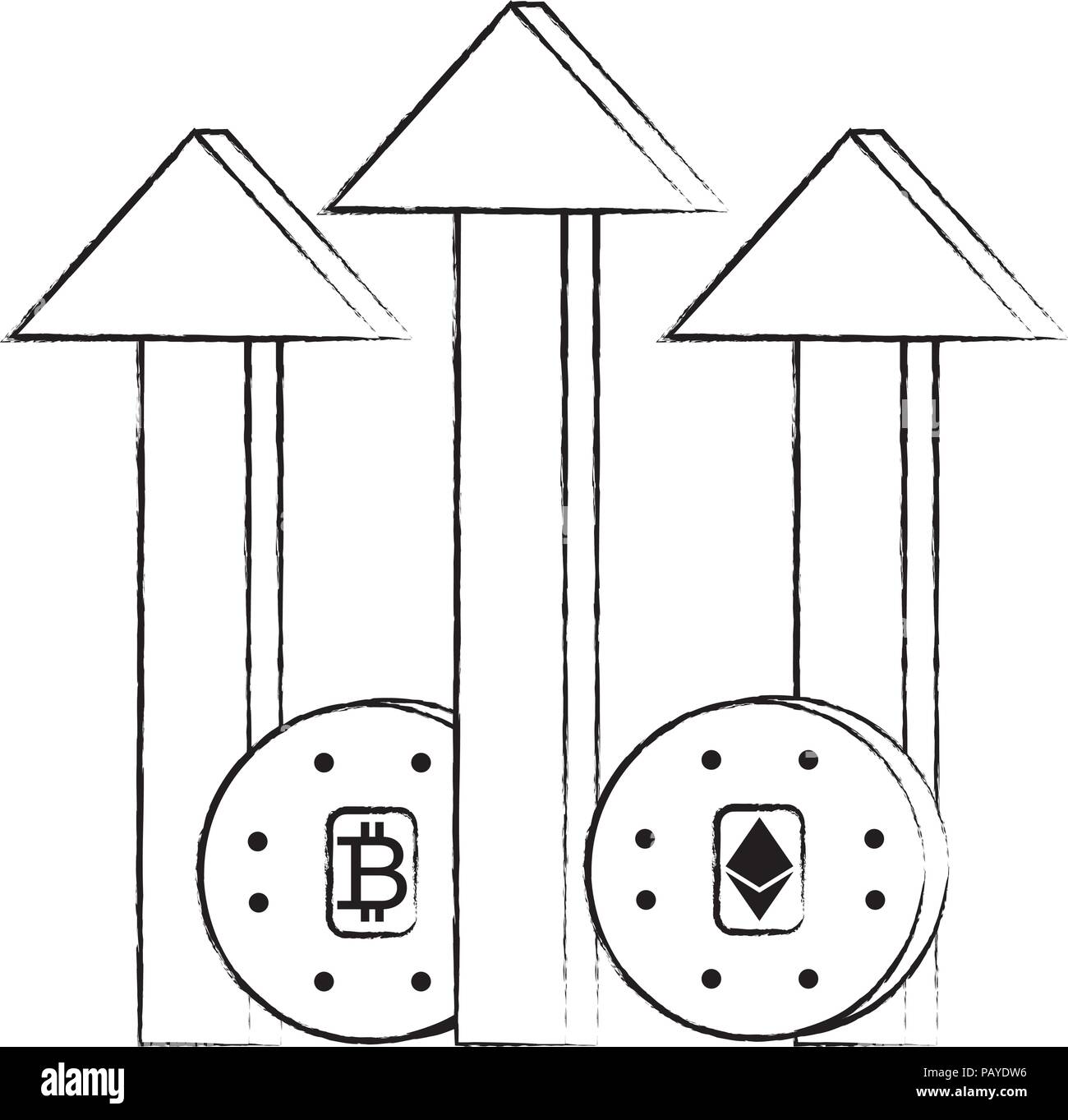 financial arrow and cryptocoins icon over white background, vector ...