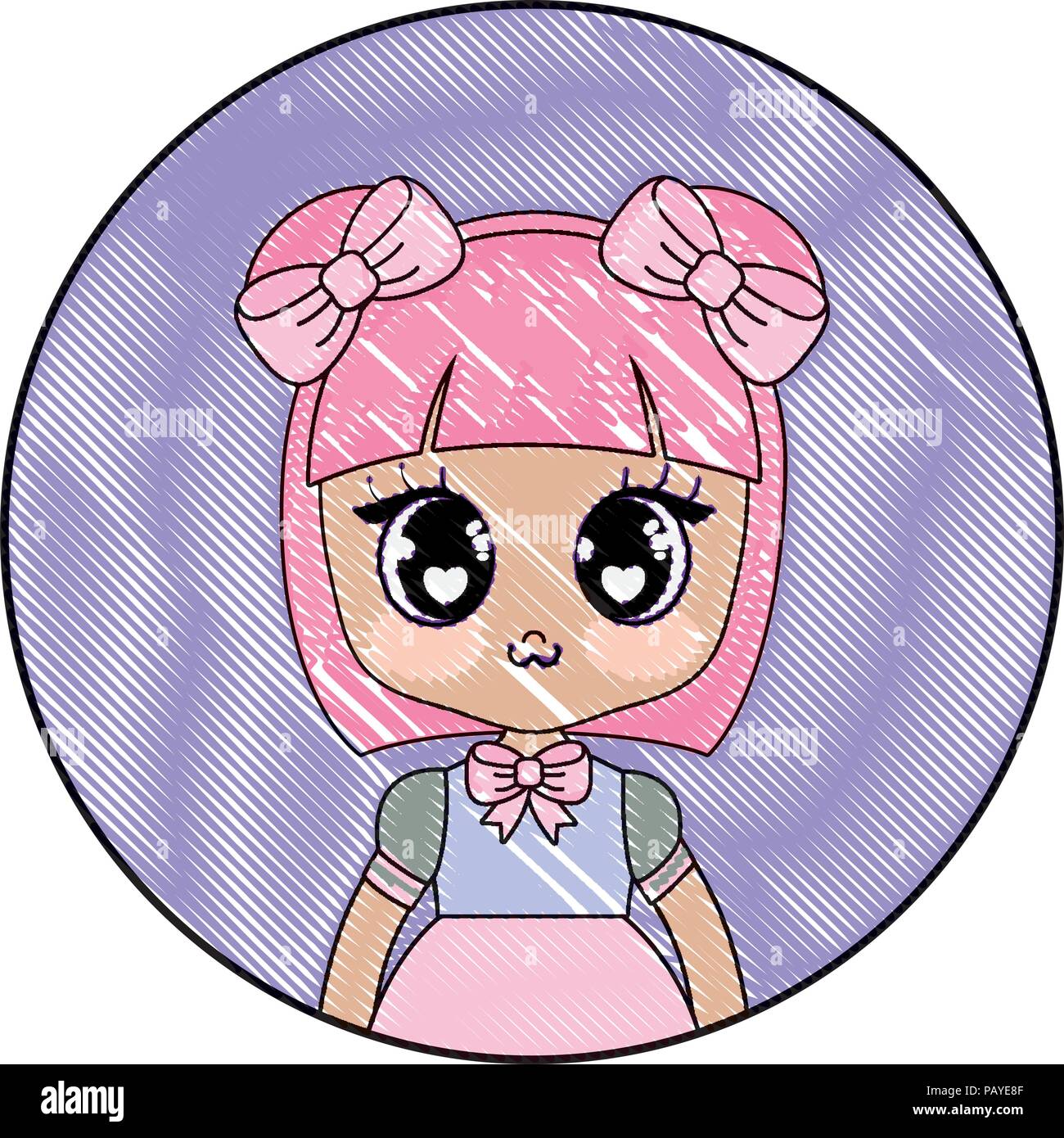 cute Anime girl over decorative circular frame and white background ...